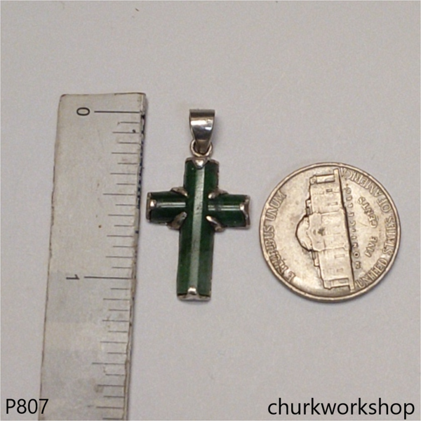 Sterling silver dark green jade cross pendant – Churk Work Shop