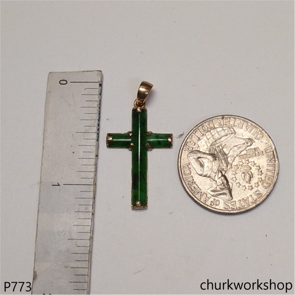 14k yellow gold jade cross pendant – Churk Work Shop