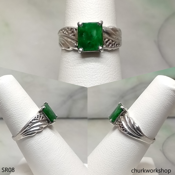 Square jade sterling silver ring – Churk Work Shop